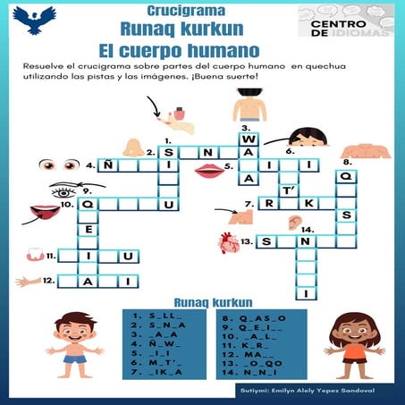 aprende en crucigrama las partes del cuerpo humano en quechua | PDF