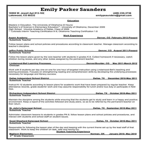 Emily Saunders Resume | PDF