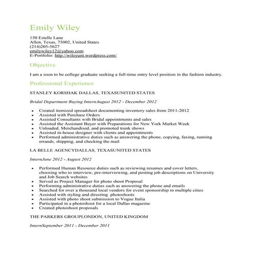 Emily Wiley CV | PDF | Free Download
