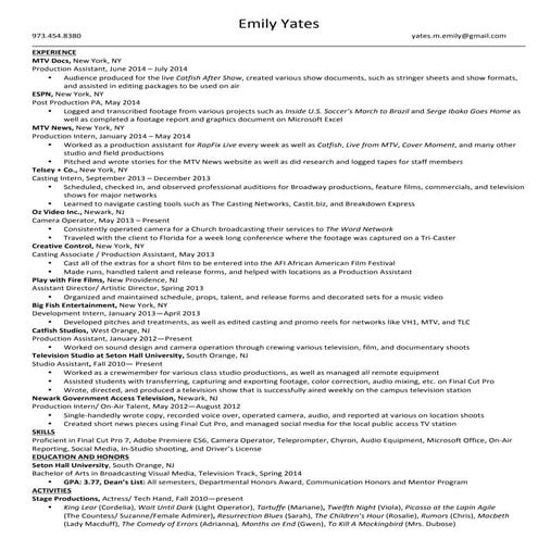 Film Resume - Samantha Ortt 2015 | PDF