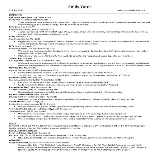 Emily Yates Resume | PDF | Video Production | Content Production