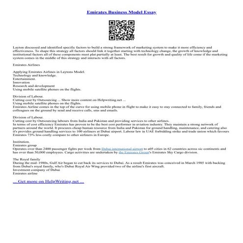Emirates Business Model Essay | PDF