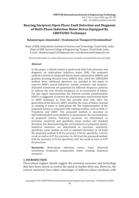 Bearing Incipient Open Phase Fault Detection And Diagnosis Of Multi