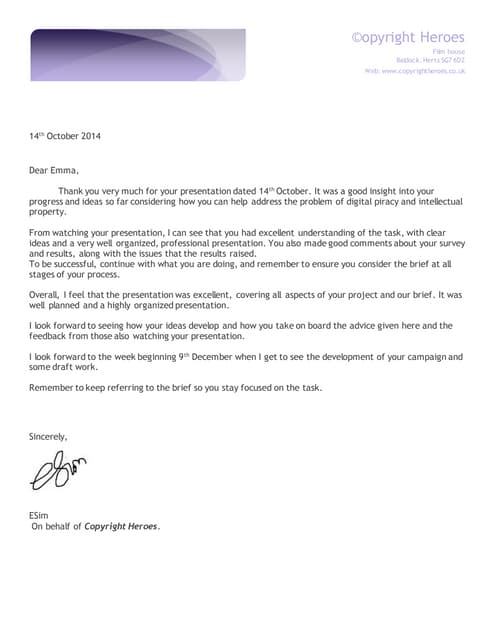 Megan poppy emily feedbck letter | PDF