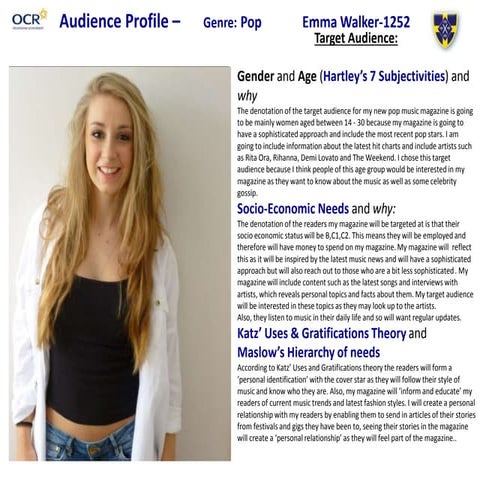 Emma walker audience profile | PPTX | Adult Contemporary Music | Music