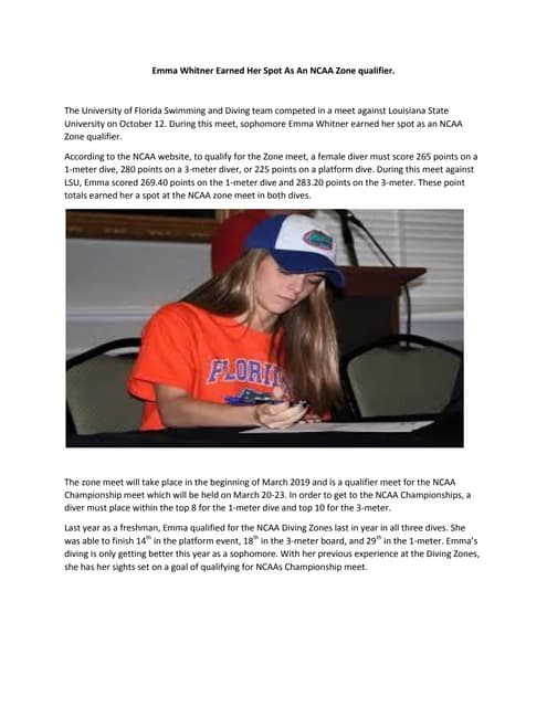 Emma Whitner Diving Athlete presentations