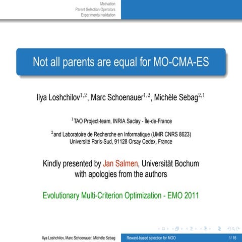Not all parents are equal for MO-CMA-ES | PPT