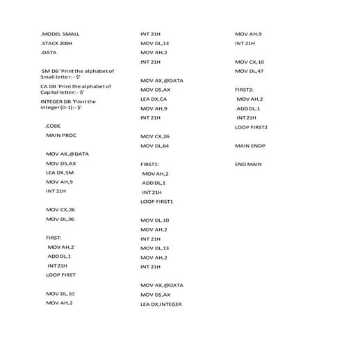 Emo 8086 code for Loop | DOCX | Programming Languages | Computing