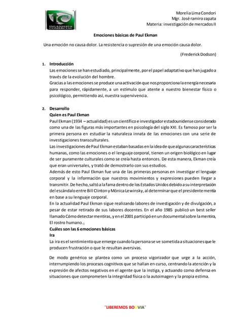 Las 6 emociones básicas de Paul Ekman | PDF | Mental Health | Diseases ...