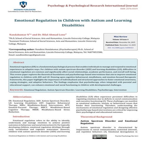 Emotional Regulation in Children with Autism and Learning Disabilities ...