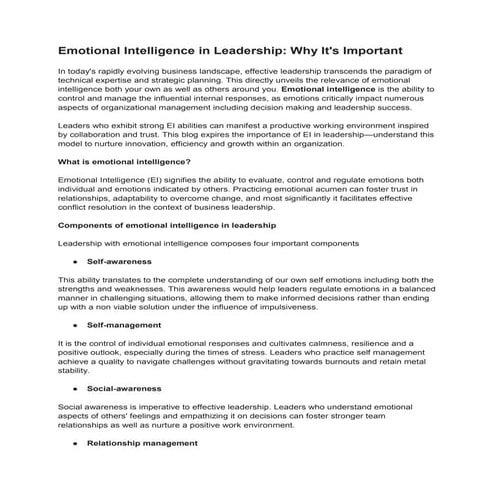 Emotional Intelligence in Leadership_ Why It's Important | PDF