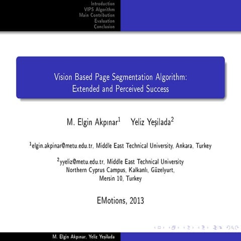 Vision Based Page Segmentation Algorithm: Extended and Perceived Success | PPT