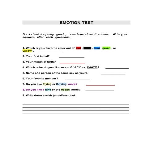 Emotion test guide 2008 | DOC | Mental Health | Diseases and Conditions