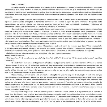 Emotivismo e suas perspectivas filosóficas, bem como seus contrastes em ...