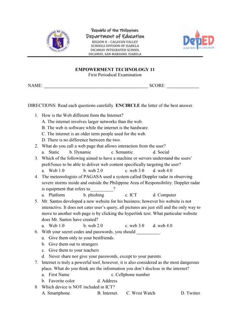 Final exam in empowerment technologies | DOCX | Web Design and HTML | Internet