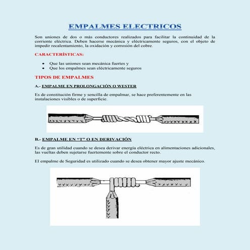 Tipos de empalmes eléctricos y pasos para realizarlos | DOCX