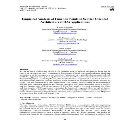 Empirical analysis of function points in service oriented architecture (soa) applications | PDF