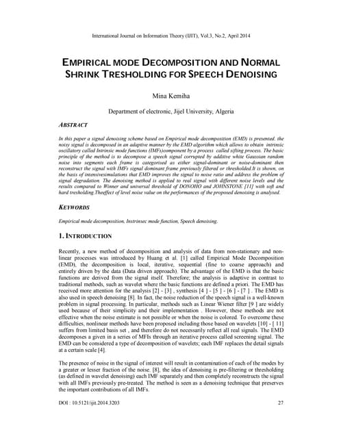 Ecg Signal Denoising Using Empirical Mode Decomposition Pdf