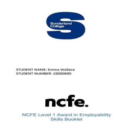 NCFE LEVEL 1 AWARD IN EMPLOYABILITY SKILLS BOOKLET | PDF