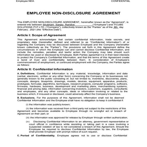 Employee non-disclosure-agreement-nda | DOCX | Law