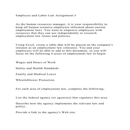 Employee and Labor Law Assignment 5As the human resources mana.docx