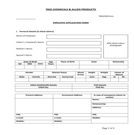 Employee application form | DOC