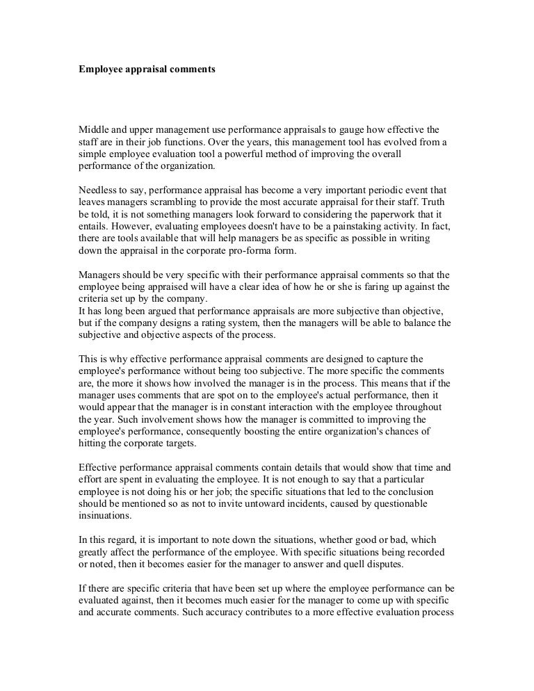 Employee Appraisal Comments employee-appraisal-comments