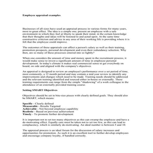 Employee appraisal examples | DOC