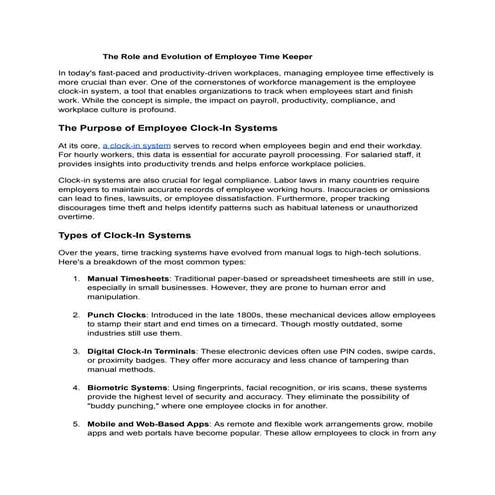 The Purpose of Employee Clock-In Systems | PDF
