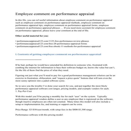 Employee comment on performance appraisal | DOCX