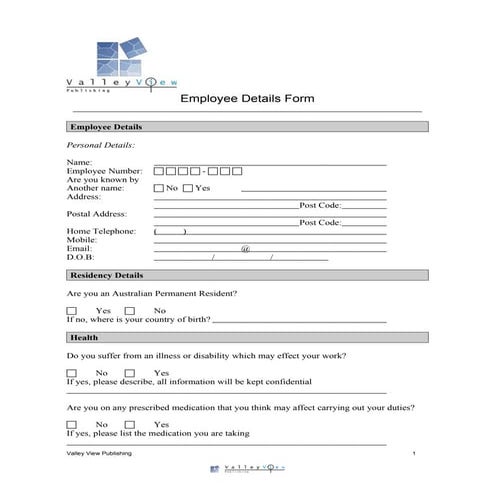 Employee Details Form | DOC