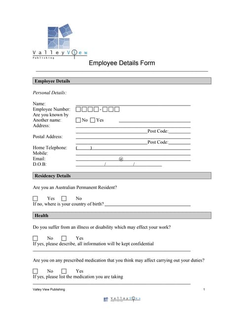Employee details form | DOCX