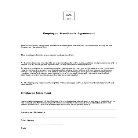 Employee Handbook Agreement | DOC | Law