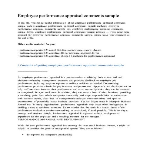 Employee performance appraisal comments sample | DOCX