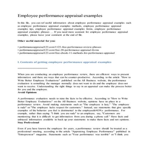 Employee performance appraisal examples | DOCX