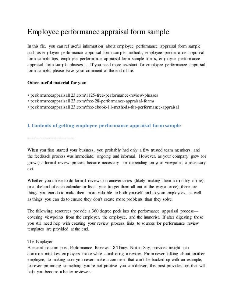 Employee Performance Appraisal Form Sample employee-performance-appraisal-form-sample