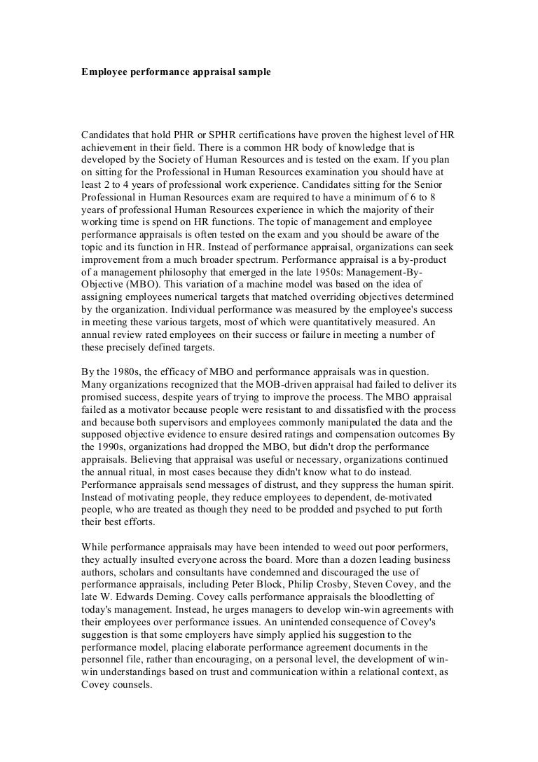 Employee Performance Appraisal Sample Employee Performance Appraisal Sample