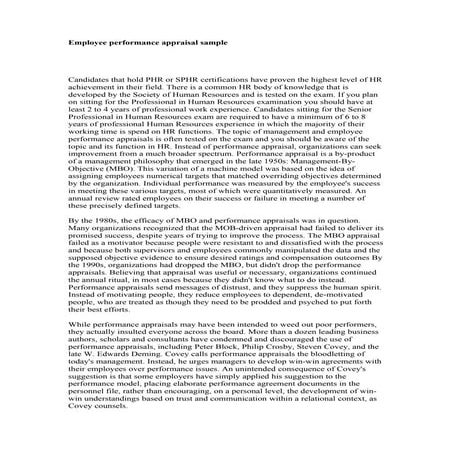 Employee performance appraisal sample | PDF