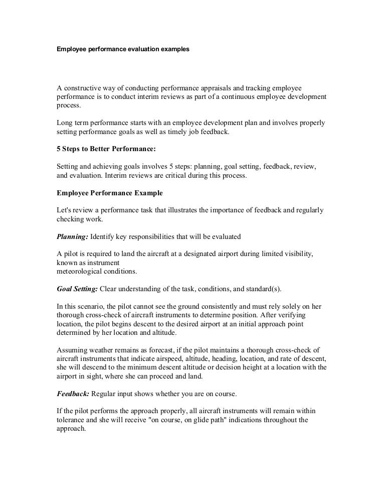 Employee performance evaluation examples