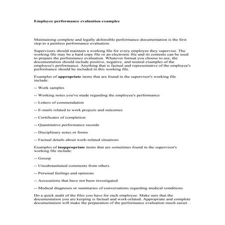 Employee performance evaluation examples | PDF