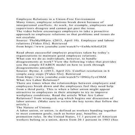 Employee Relations in a Union-Free EnvironmentMany times, employ.docx