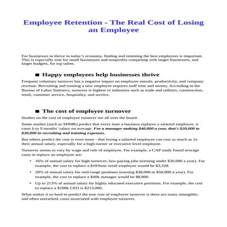 The cost of brain drain (Employee Turnover Cost) | PPTX