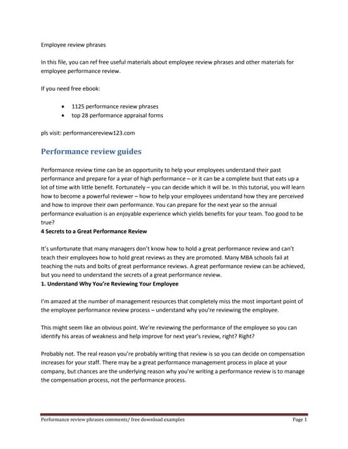 Employee performance review examples | PDF
