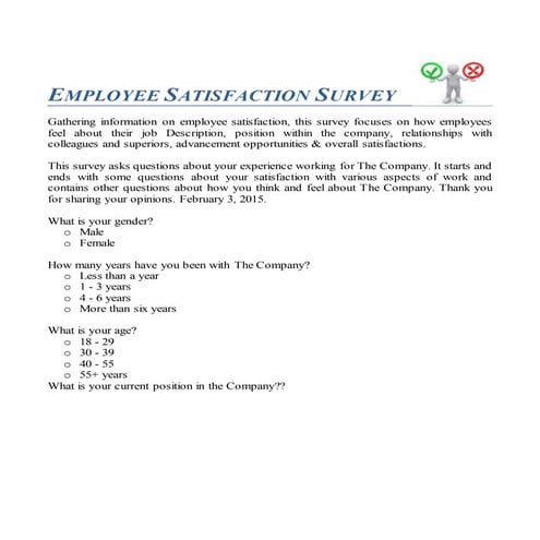 Employee satisfaction survey questionnaire | DOCX