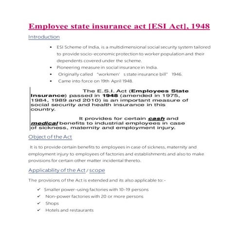 Employee state insurance act | DOCX
