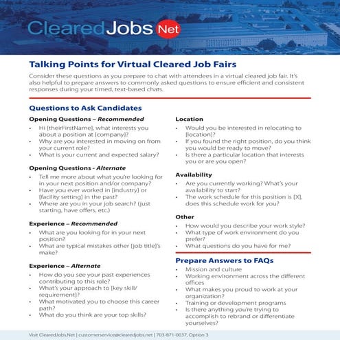 Talking Points for Virtual Cleared Job Fairs | PDF