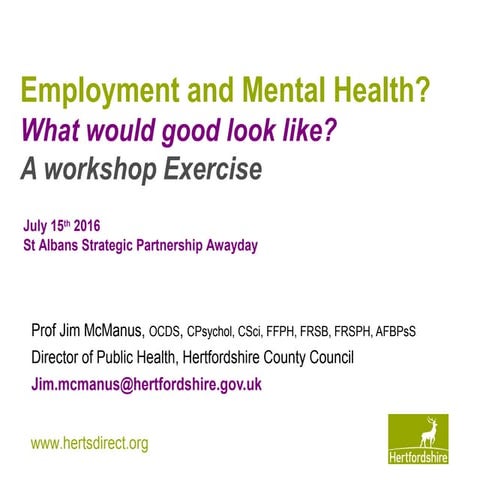 Employment and mental health: Workshop | PPT