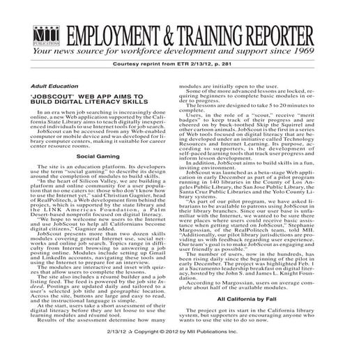 Employment and Training Reporter Reprint | PDF