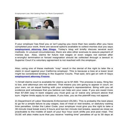Employment Law: Not Getting Paid For Work Completed?