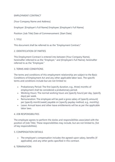 Project based employment contract | DOCX